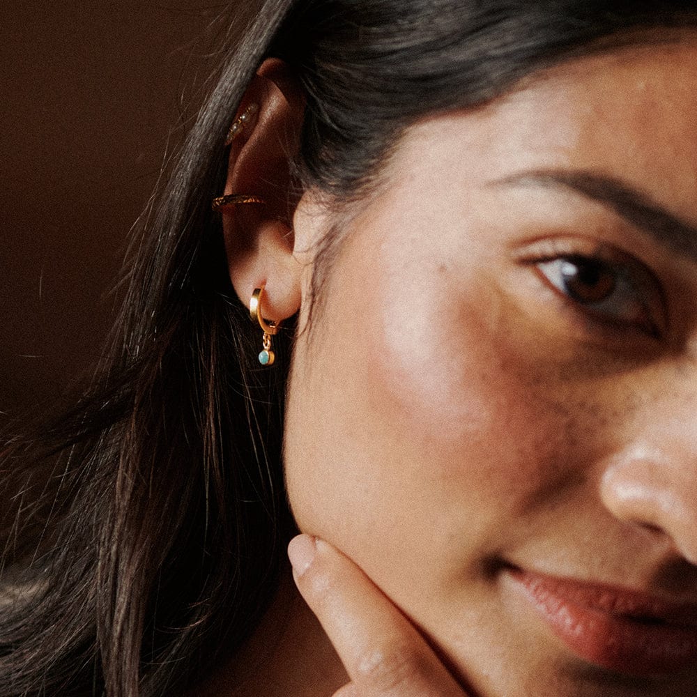 Amazonite Healing Huggie Hoop Earrings 18ct Gold Plate – Daisy London