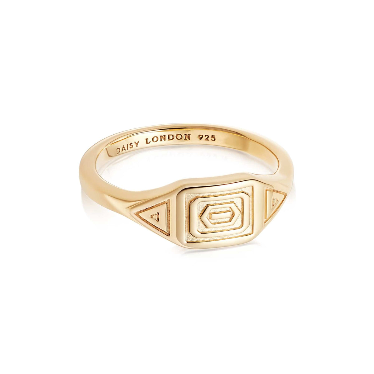Aztec Stamped Signet Ring 18ct Gold Plate – Daisy London