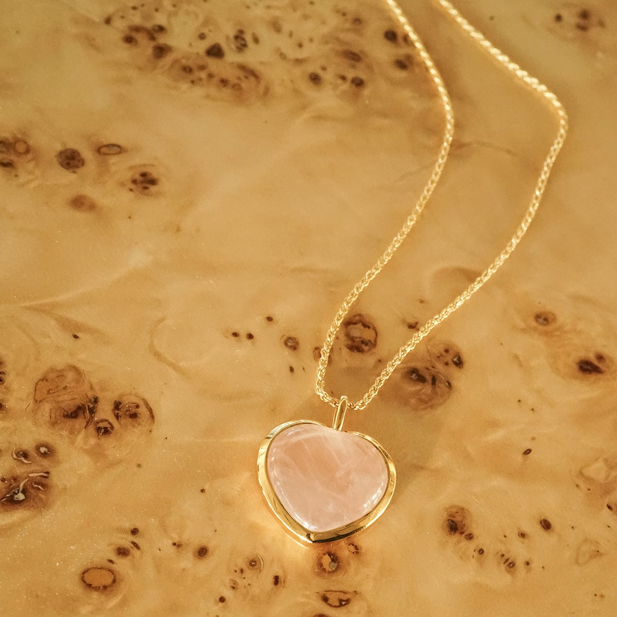Beloved Rose Quartz Heart Pendant 18ct Gold Plate – Daisy London