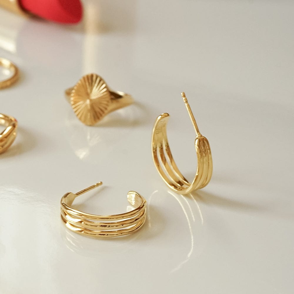 Triple Wave Hoop Earrings 18ct Gold Plate – Daisy London