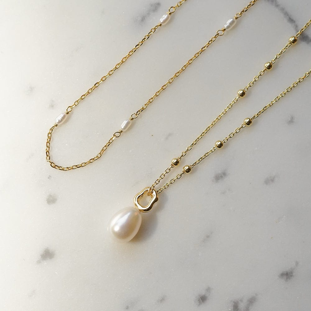 Double Pearl Necklace Layering Set 18ct Gold Plate – Daisy London