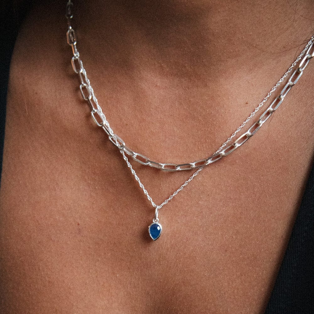 Sapphire September Birthstone Charm Necklace Sterling Silver – Daisy London
