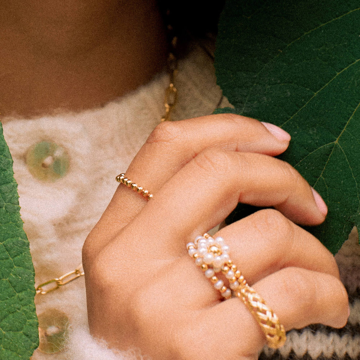 Shrimps Beaded Ring Stack 18ct Gold Plate – Daisy London