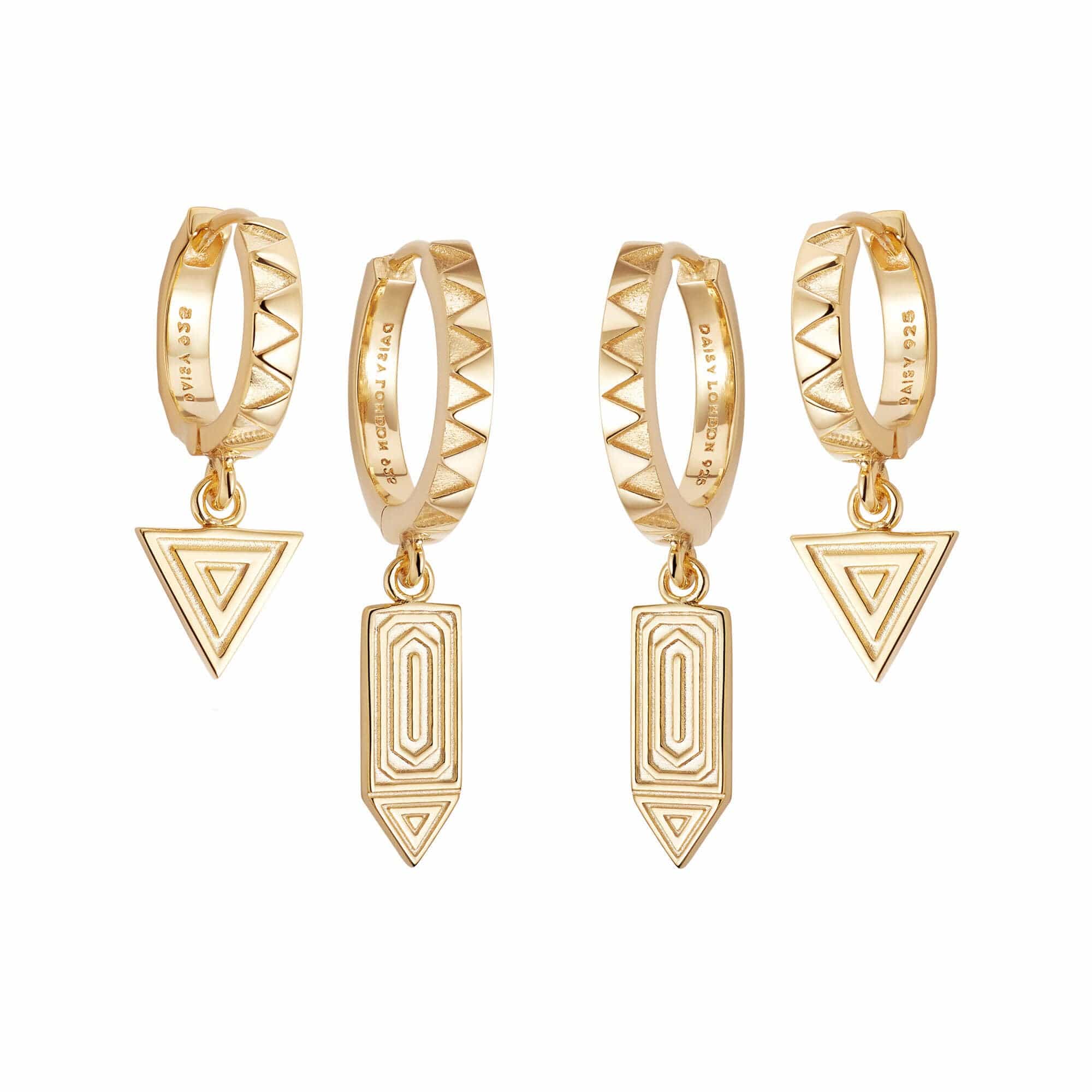 Gold Artisan Stamp Huggie Duo Set 18ct Gold Plate – Daisy London