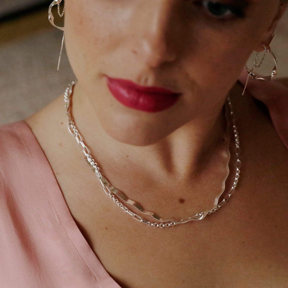 Estée Lalonde Wavy Interlock Necklace Layering Set Sterling Silver ...